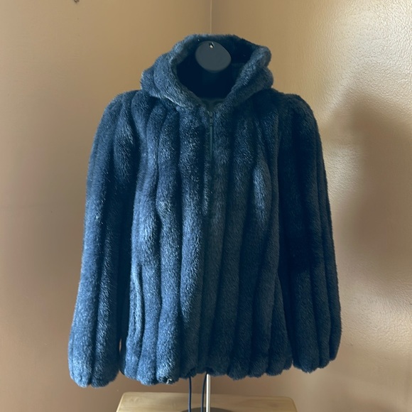 Vintage | Jackets & Coats | Vintage 98s Navy Blue Faux Fur Jacket | Poshmark